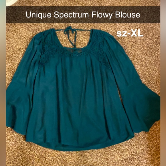 Unique Spectrum | Tops | Unique Spectrum Flowy Lace Bell Sleeves Blouse ...
